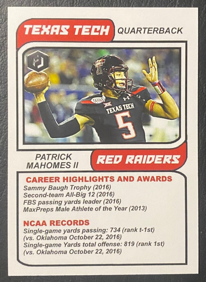 Lot of 10 Patrick Mahomes Texas Tech Custom Mint Kansas City - Etsy