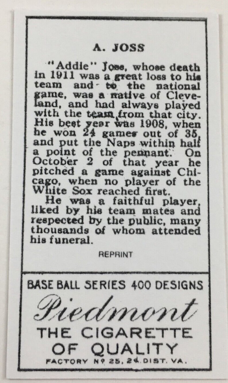 Lot of 2 Addie Joss (1880 - 1911), Pitcher for the Cleveland Naps, New ...