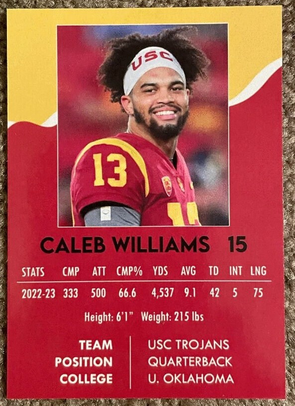 5 Cards Caleb Williams 2023 Custom Rookie Mint 5 Cards - Etsy