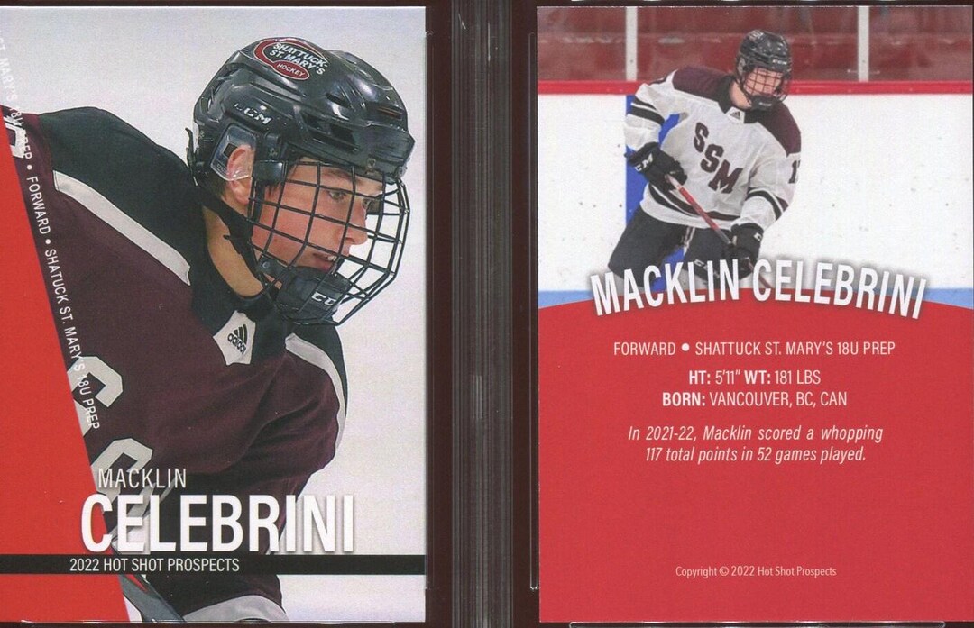 2 Cards Rare Macklin Celebrini Custom 2022 Hot Shot Prospect Rookie ...
