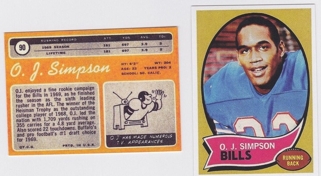 5 Card Lot O.J. SIMPSON Card 90 Bills 1970 Juice Rookie - Etsy