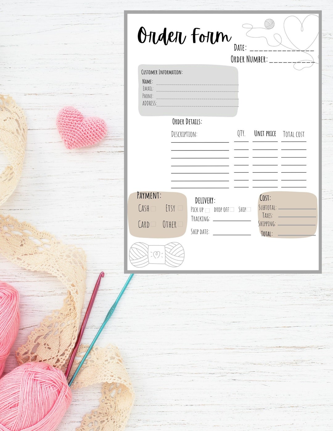 Printable Crochet Order Form Small Business Order Form Small Shop Earth ...