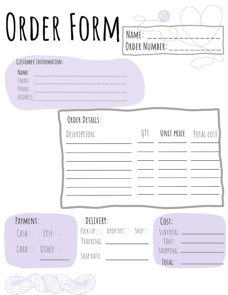 Printable Crochet Order Form: Custom Business Template (digital ...