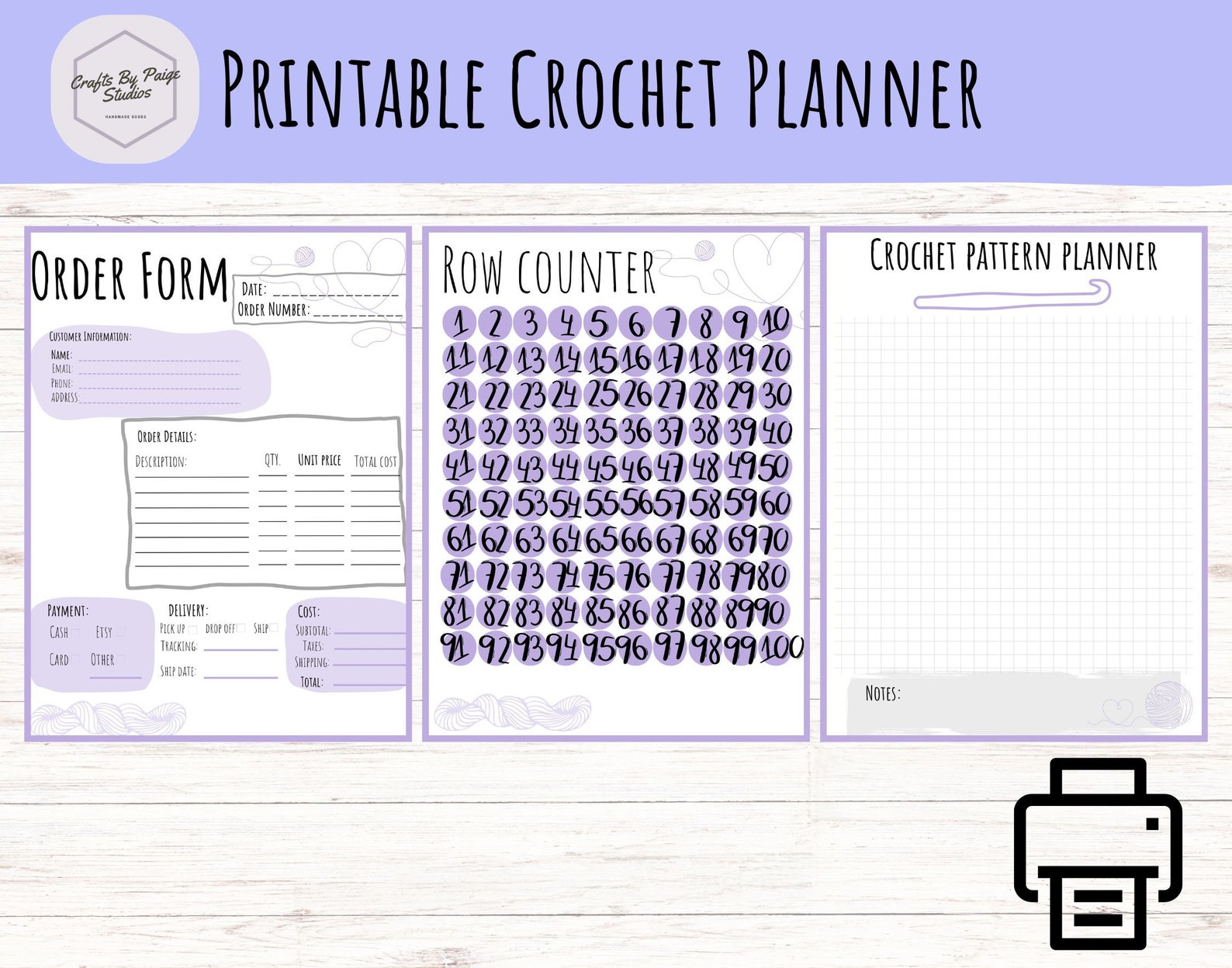 Printable Crochet Planner Digital Download Small Business Forms Orders ...