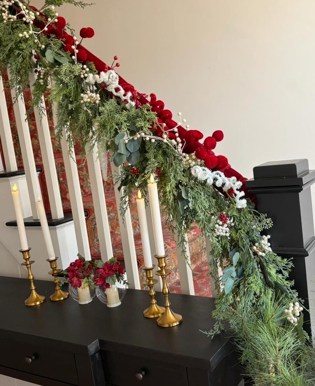 Red Velvet Garland Stair Railing Protector: Christmas Decor, Easy ...