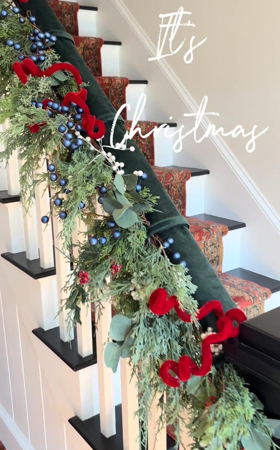Green Velvet Garland Stair Railing Protector: Christmas Decor Banister ...