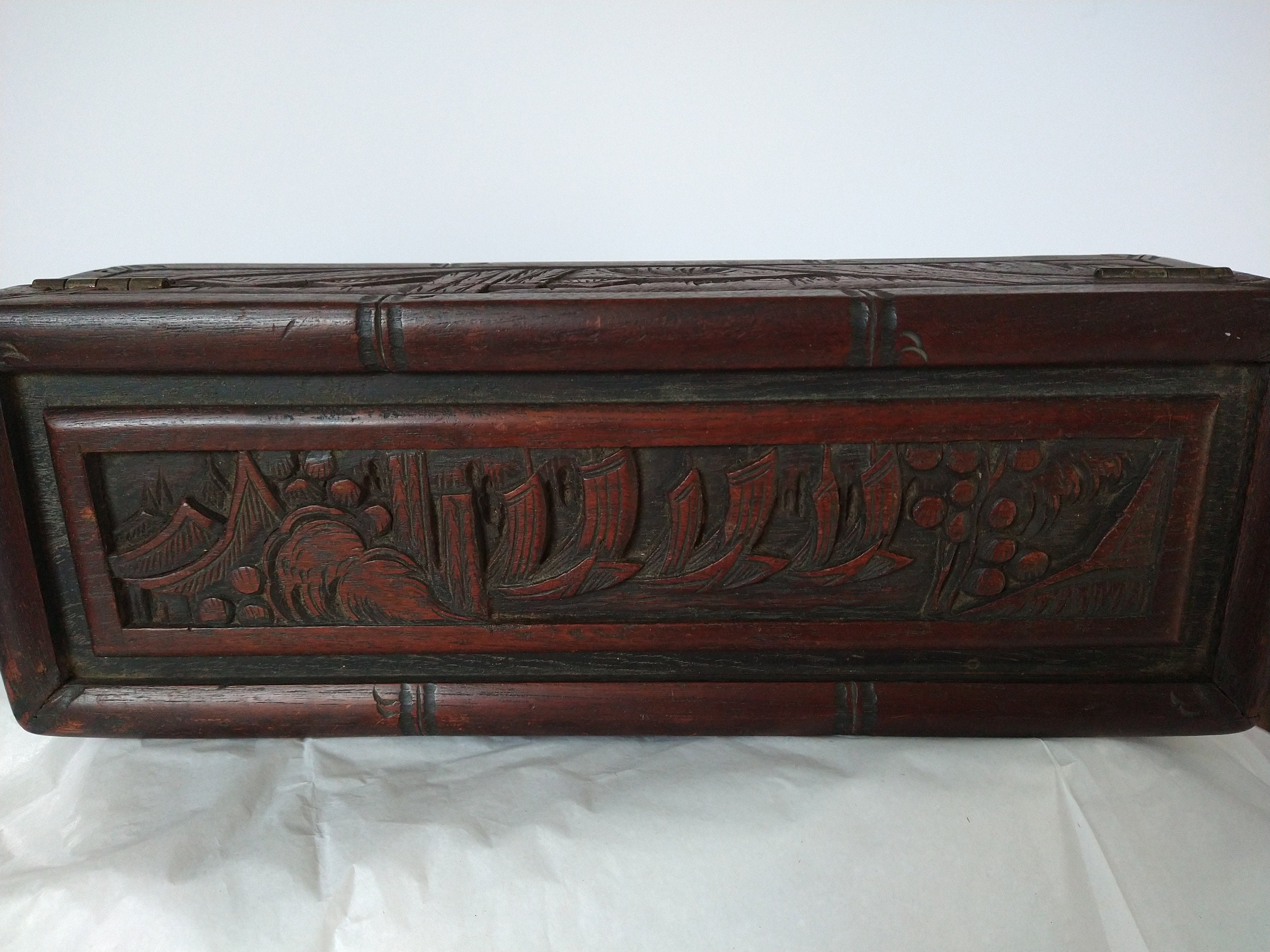 Vintage Carved Wood Box Asian Theme - Etsy
