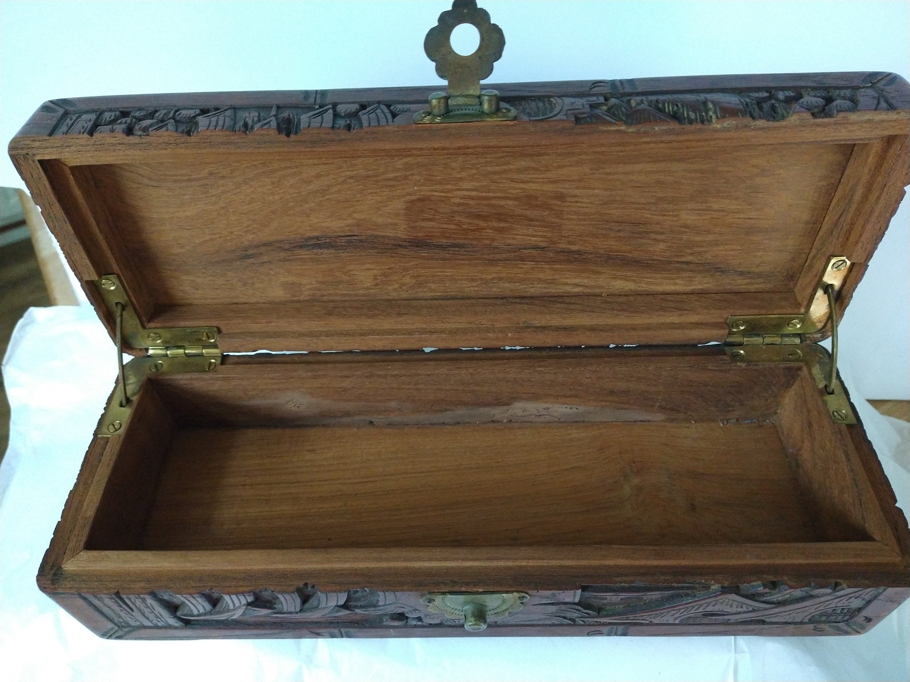 Vintage Carved Wood Box Asian Theme - Etsy
