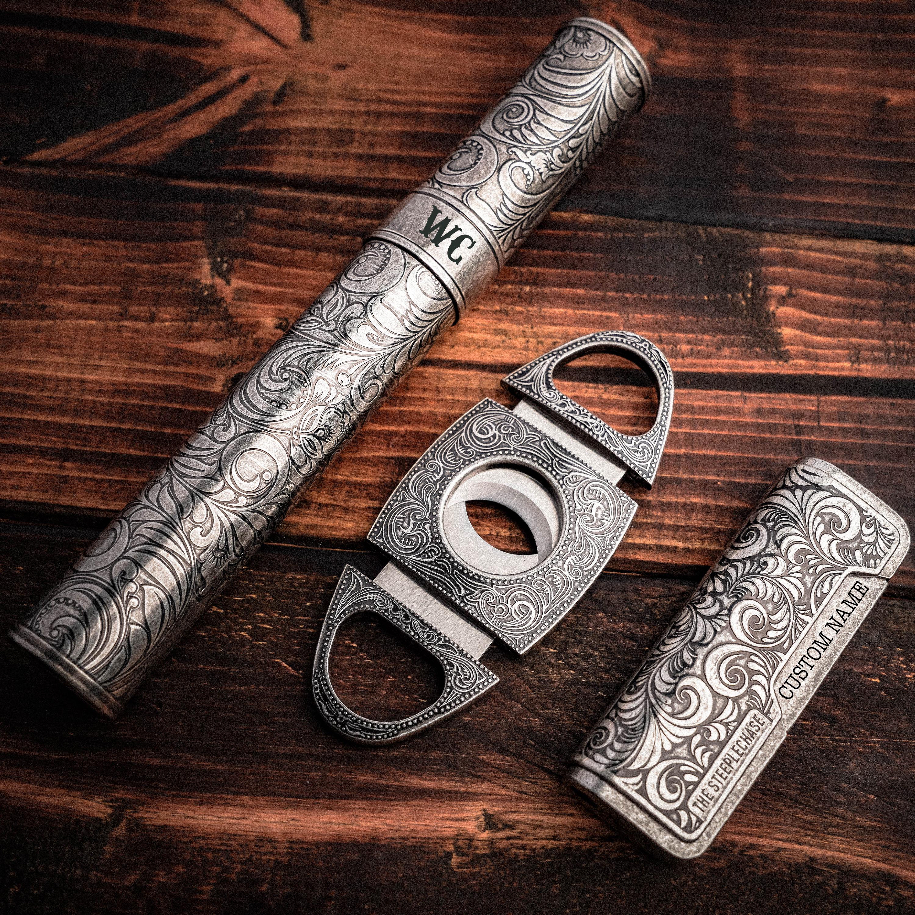 Antique Brass Cigar Cutter and Lighter Set, Personalized Engraved Gift ...
