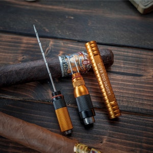 4-in-1 Cigar Draw Tool, Cigar Punch, Cigar Needle, Gold and Black ...