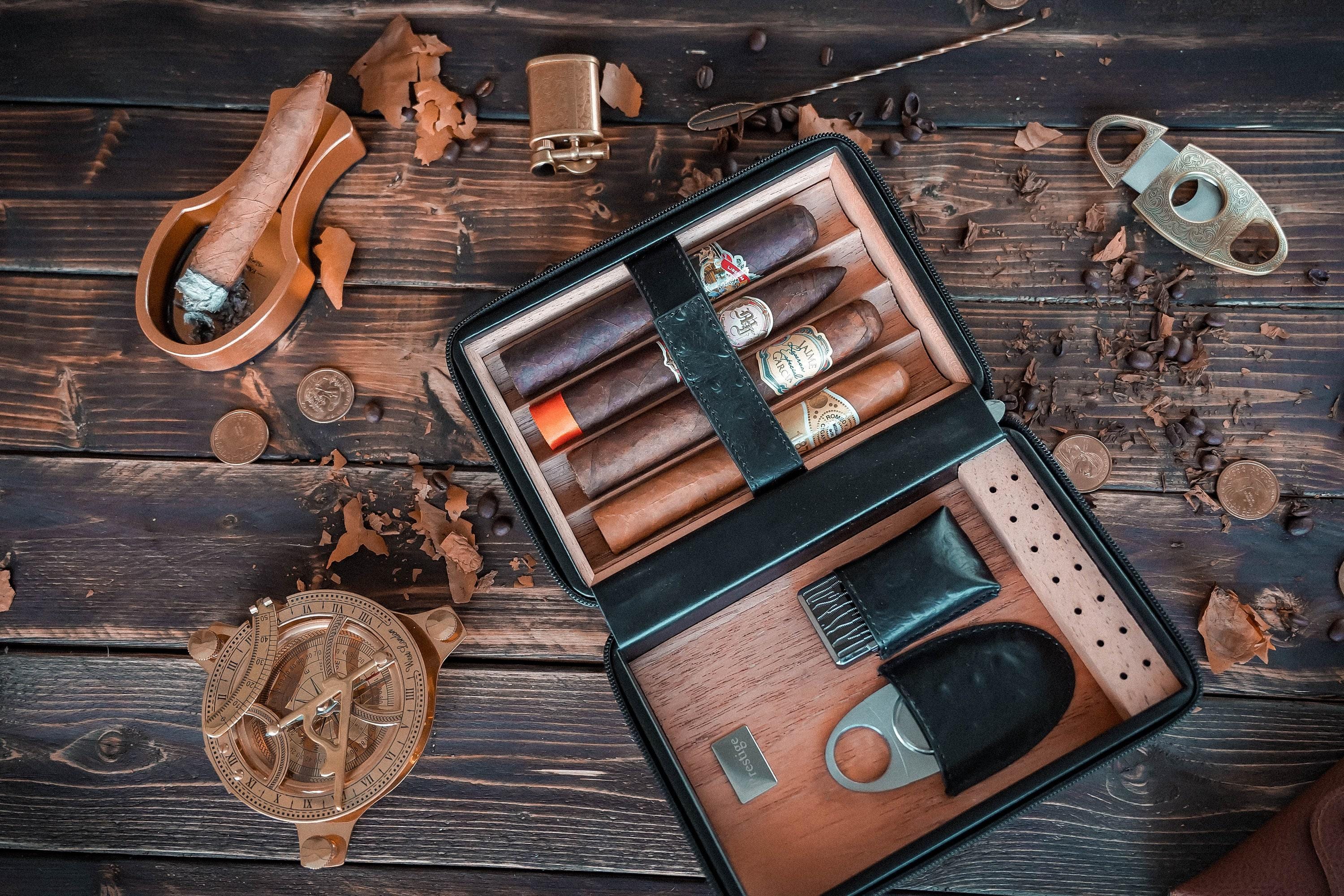 Personalized Cigar Case Gift Set for Men - Engraved Travel Humidor With ...