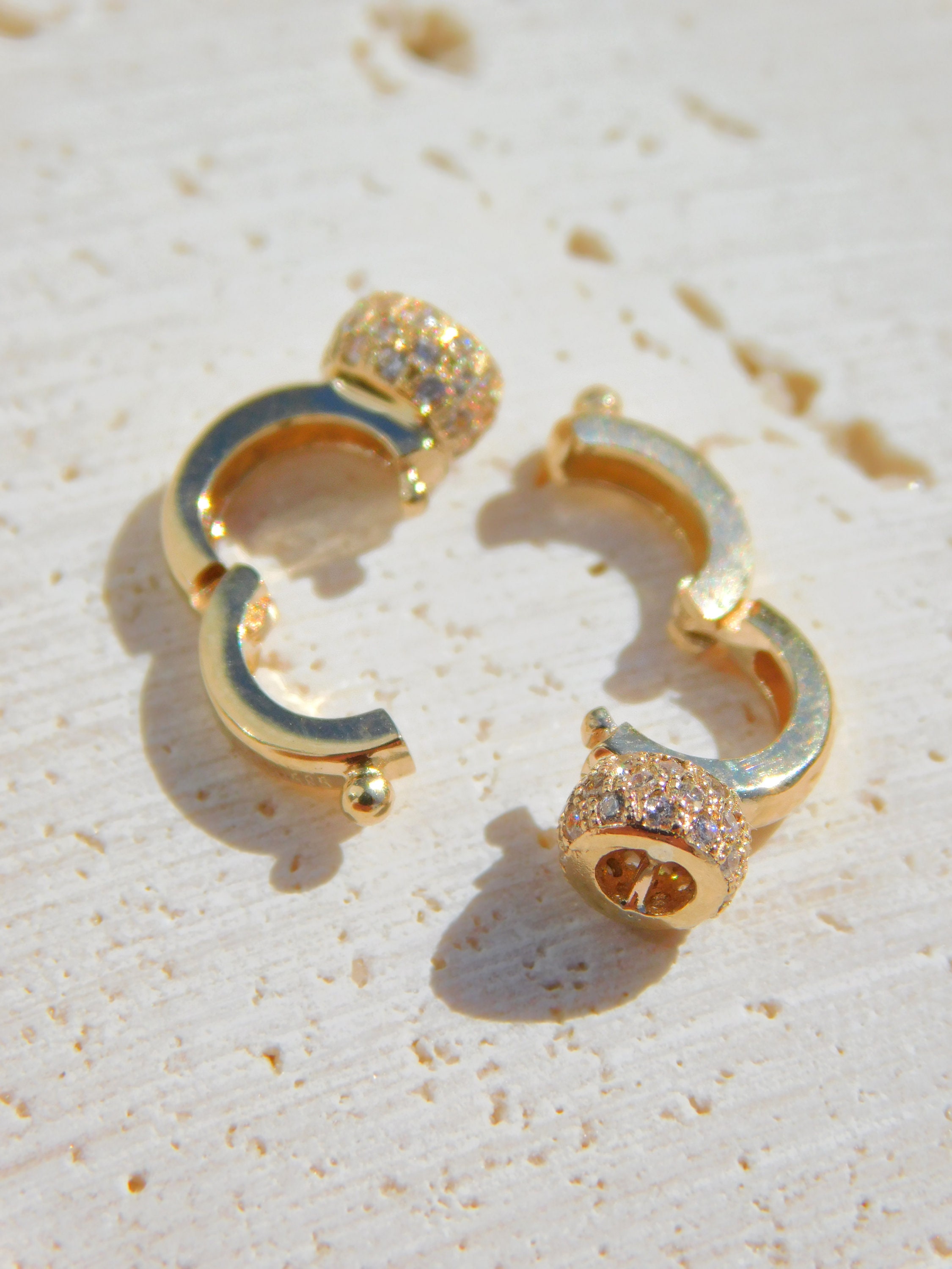 Solid 14kt Yellow Gold Clasps Push Lock Round Clasps Interlocking Rings ...