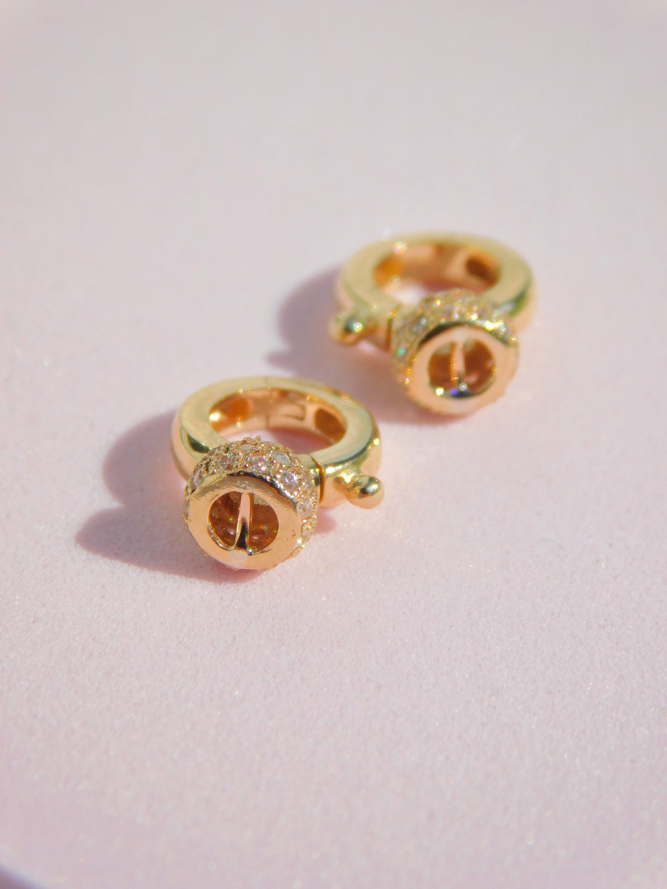 Solid 14kt Yellow Gold Clasps Push Lock Round Clasps Interlocking Rings ...