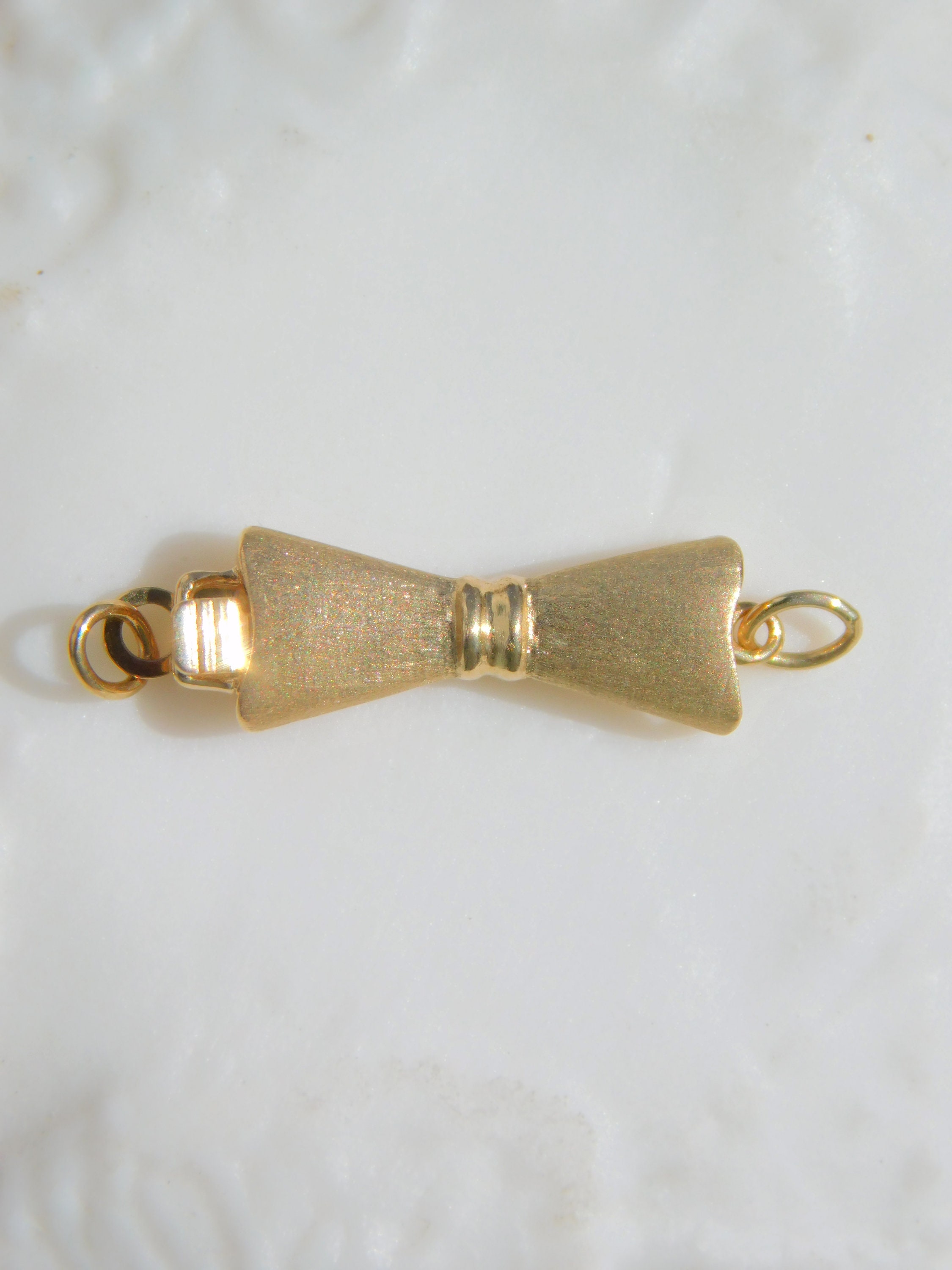 Solid 14kt Yellow Gold Necklace Clasp | Safty Clasp | Bow Tie | Brushed ...