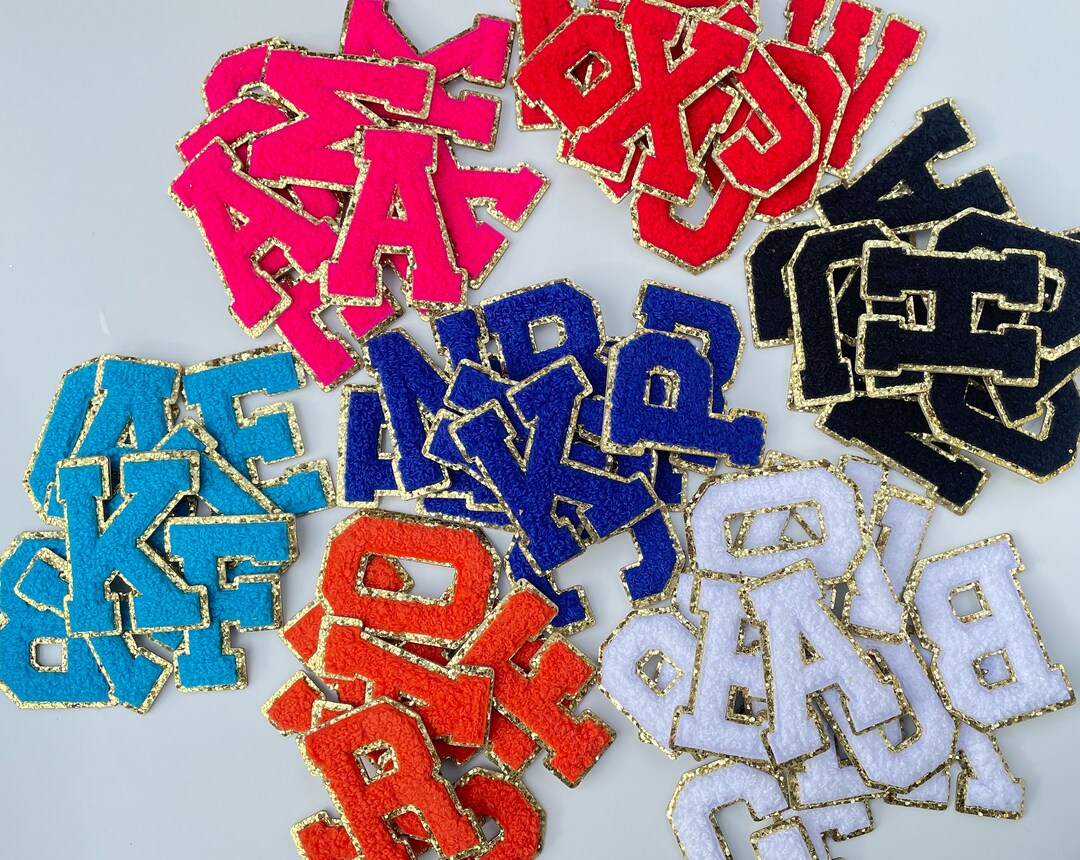 Chenille Embroidered Letters Patch, Fabric Letters, Gold Glittertrim ...