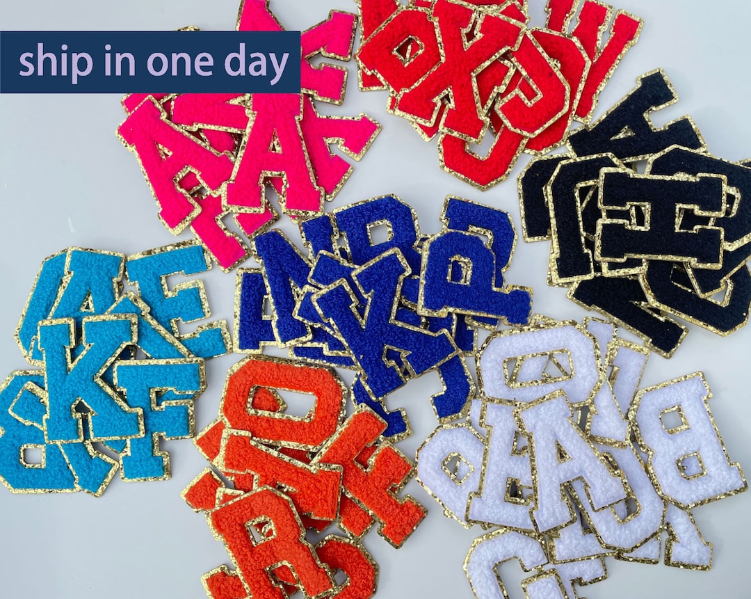 Chenille Embroidered Letters Patch, Fabric Letters, Gold Glittertrim ...