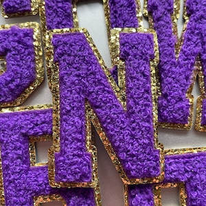 Chenille Embroidered Letters Patch, Fabric Letters, Gold Glittertrim ...