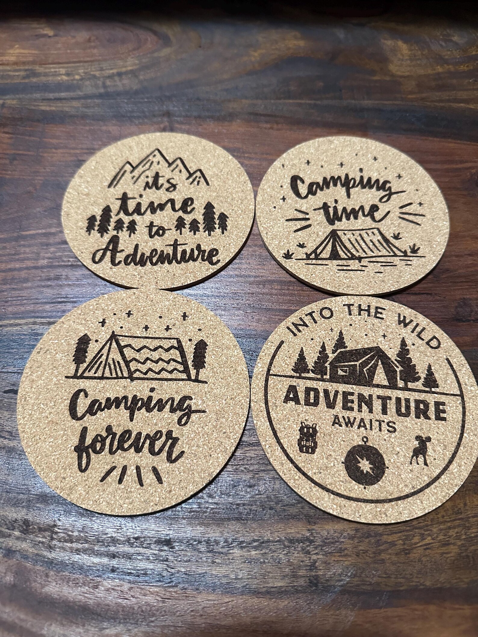 Custom Camping Adventure Engraved Cork Coasters Set of 4 - Etsy