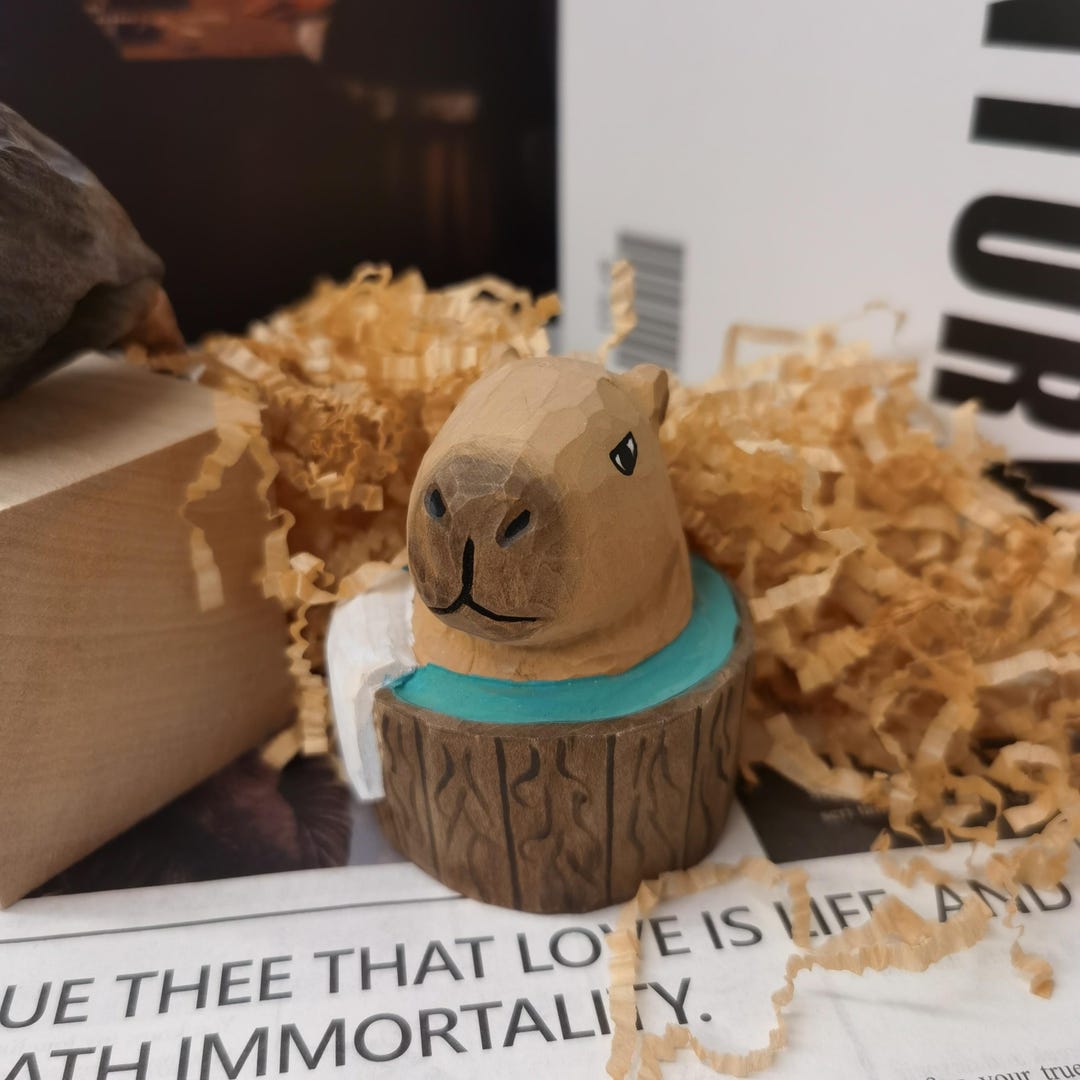 Eco-friendly Hand-carved Capybara Figurine – Wooden Hot Spring Animal ...