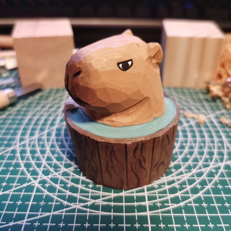 Eco-friendly Hand-carved Capybara Figurine – Wooden Hot Spring Animal ...