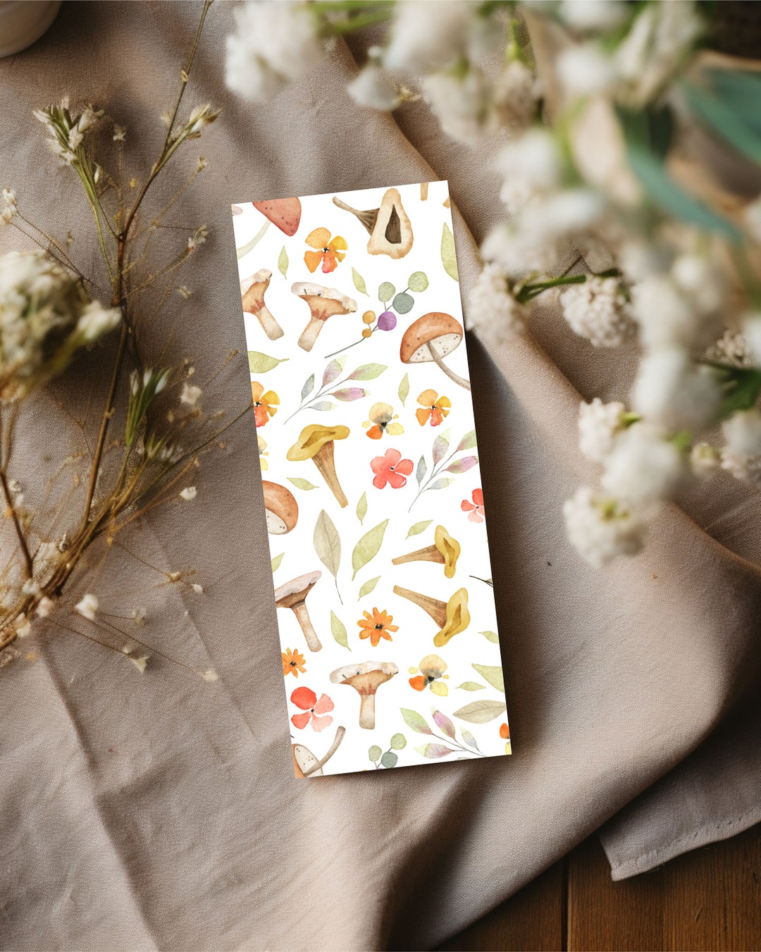 Autumn Mushroom, Leaf and Nature Pattern Bookmark, Cute Whimsical Art ...
