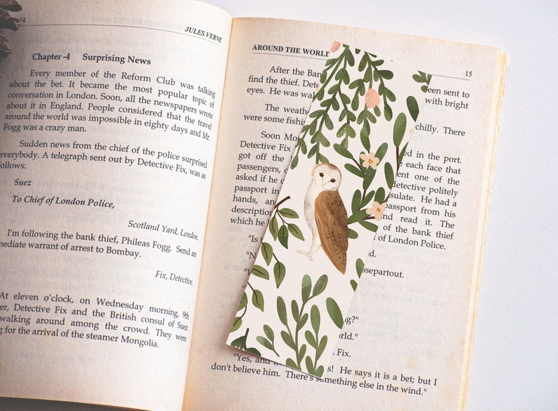 Owl and Leaves Bookmark, Cute Whimsical Art, Bookmarks, Frogflower ...