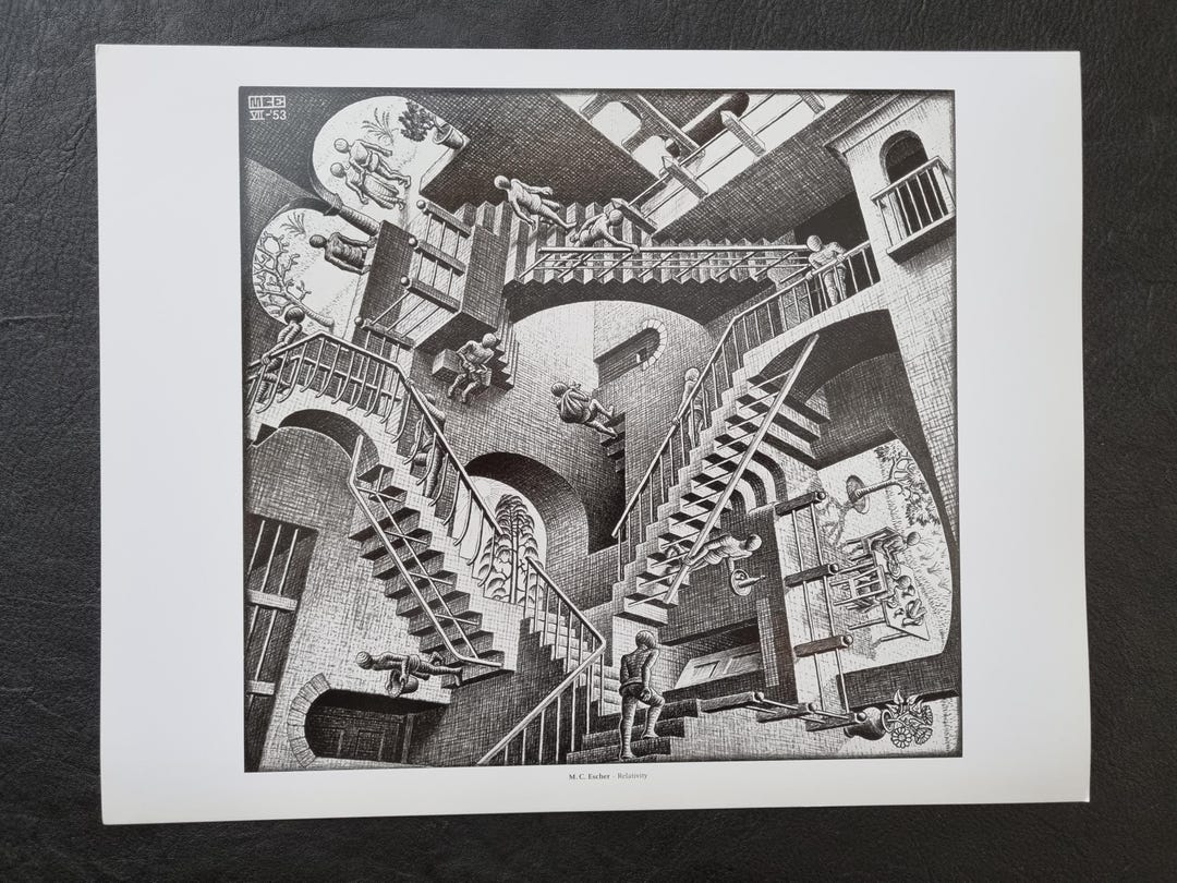 M.C. Escher "relativity, 1953" on the Back License ©2004 M. C. Escher ...