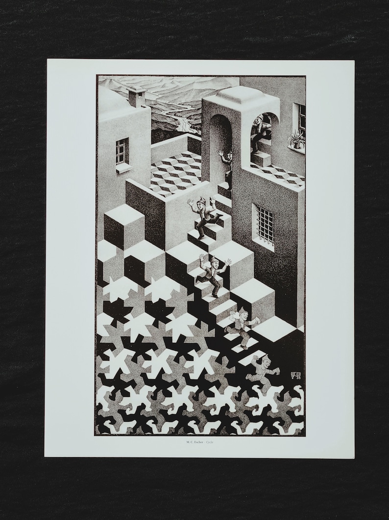 M.C. Escher "cycle, 1938" Monochrome Art Edition. Copyright, Title, and ...