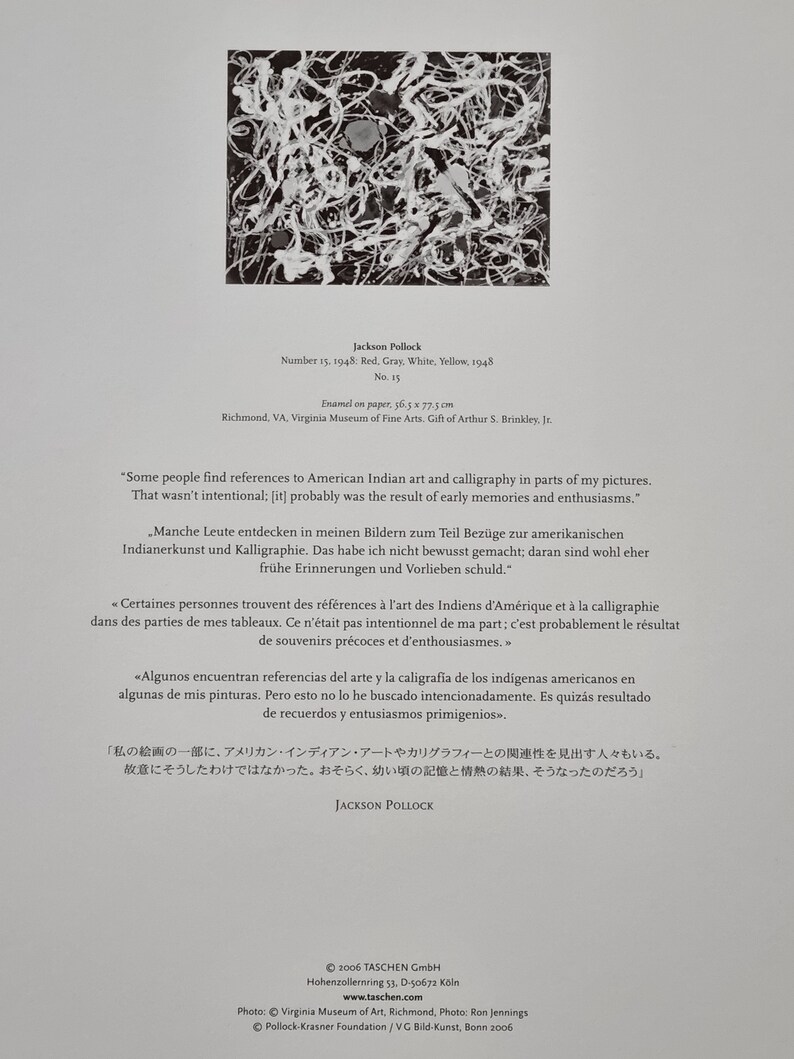 Jackson Pollock "number 15, 1948" Title and Description of the Work on ...