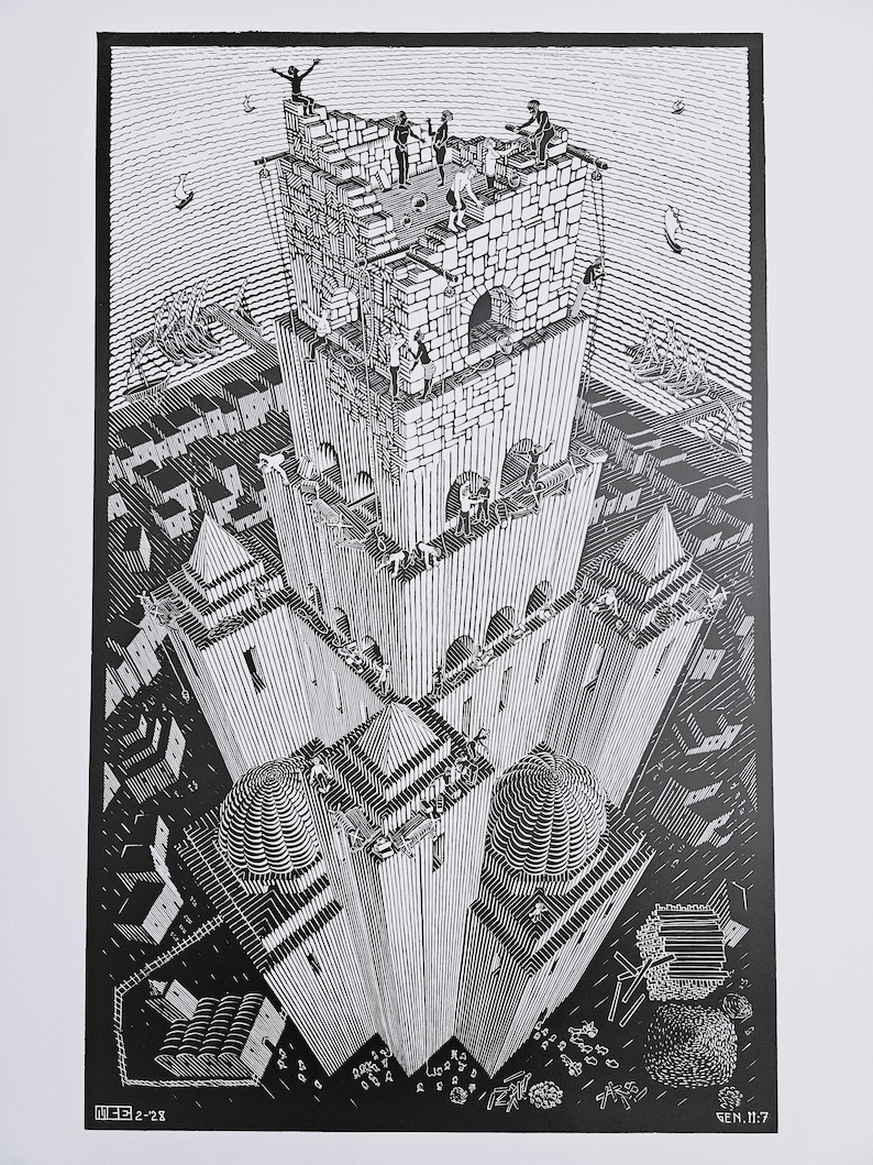 M.C. Escher tower of Babel, 1928 ©copyright 1988 M.C. Escher/cordon Art ...