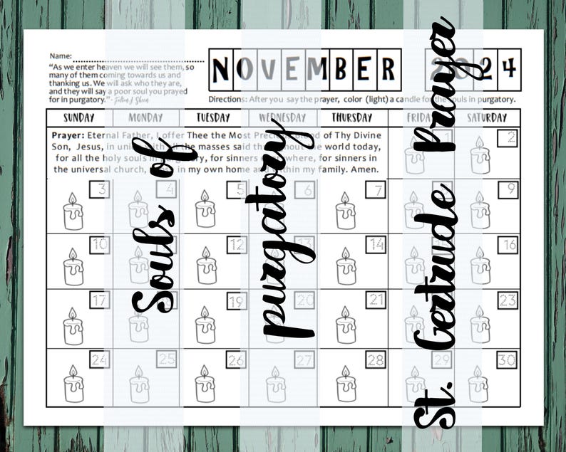 St. Gertrude Prayer for Souls in Purgatory: Catholic Printable (digital ...