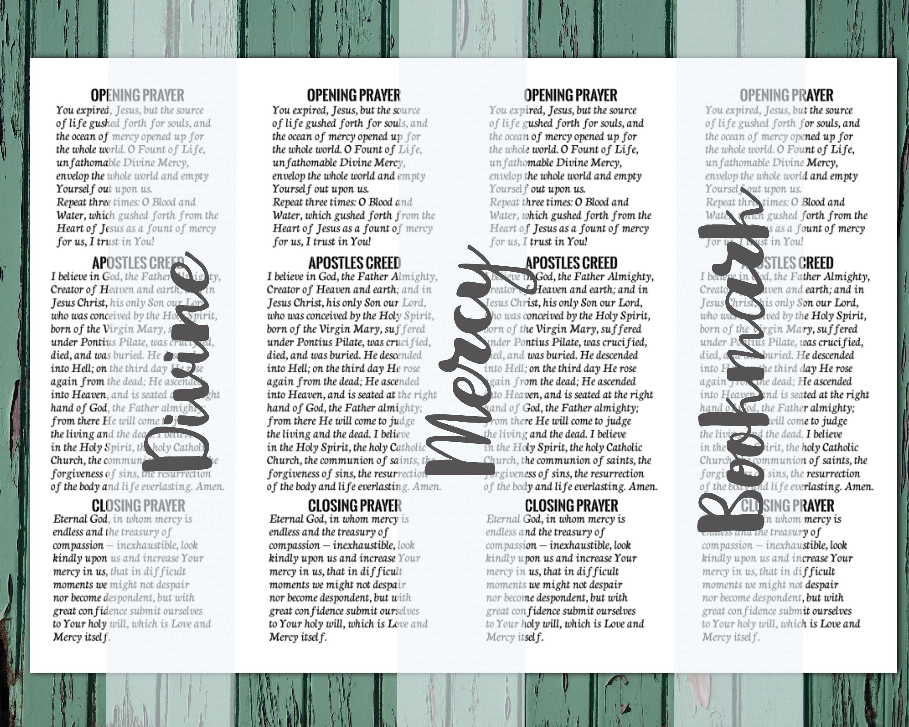 Divine Mercy Chaplet Bookmark: Catholic Prayer Guide (PDF) - Etsy