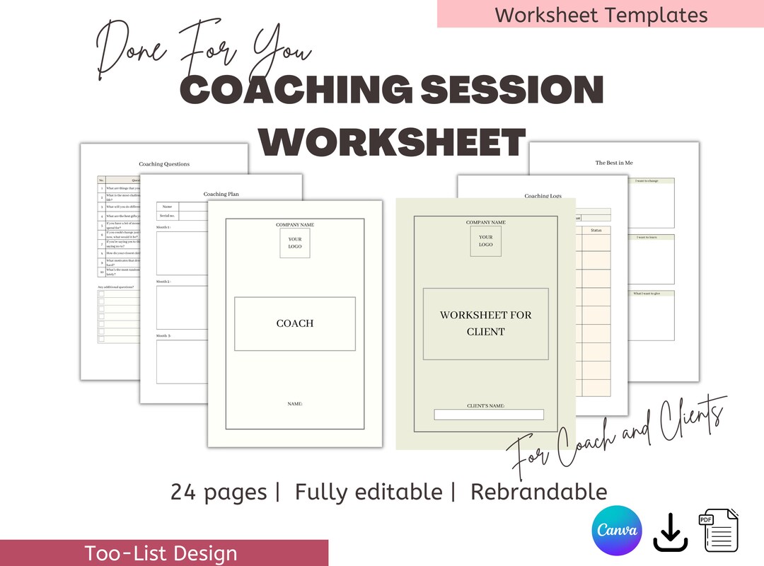 Coaching Session Worksheets Client Workbook, Canva Template - Etsy