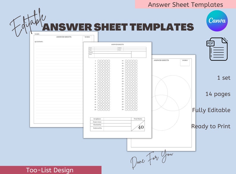 Answer Sheet Templates for Teachers, Lecturers, Tutors, and College ...