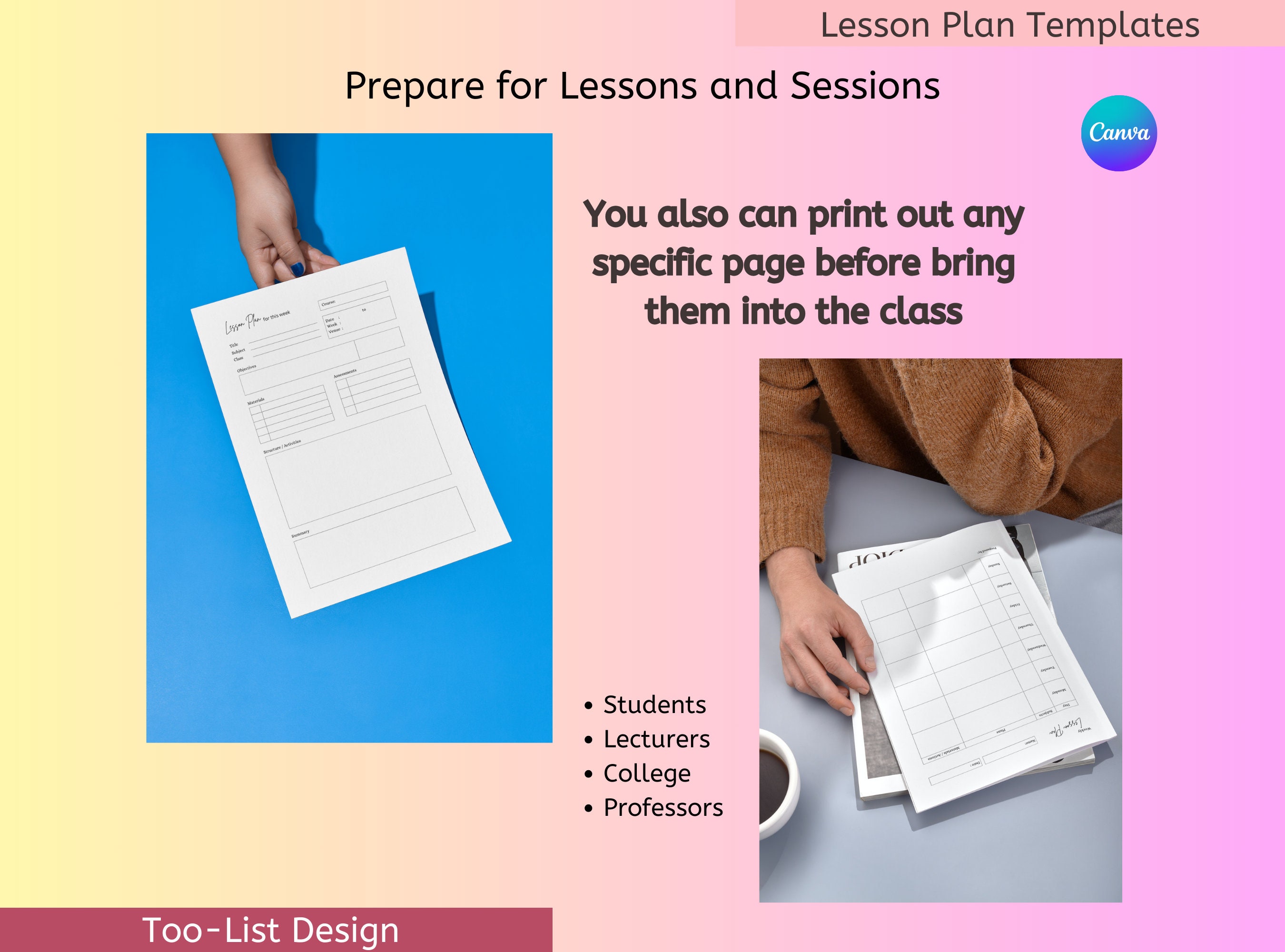 Lesson Plan Template, Teacher Planner, College University, Academic ...
