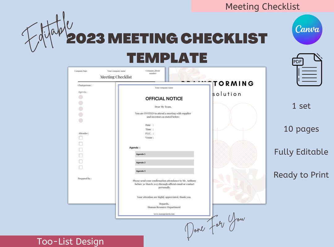 Upgraded Version Meeting Checklist Template | Meeting Minutes, Digital ...