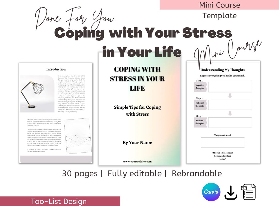 Stress Management in Mini Course Editable Worksheet, Online Coaching ...