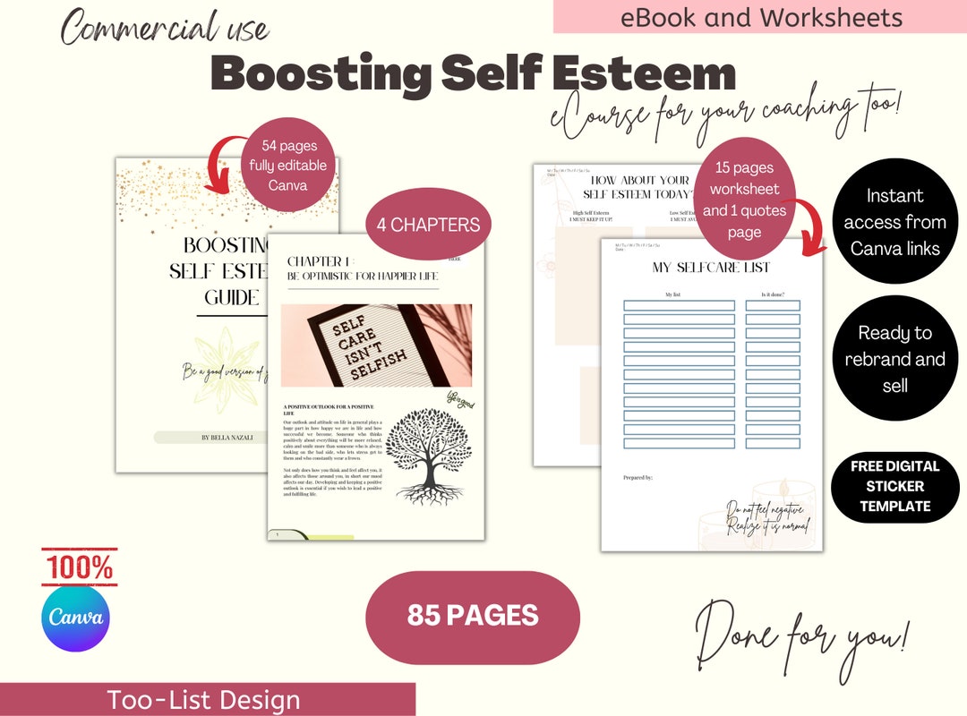 Self Esteem Worksheets Ebook Canva Template - Etsy