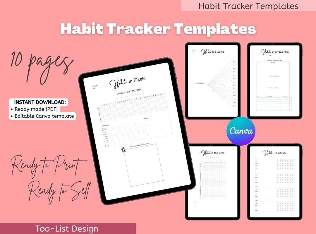 Editable Habit Tracker Templates Ready to Print, Rebrandable PDF - Etsy