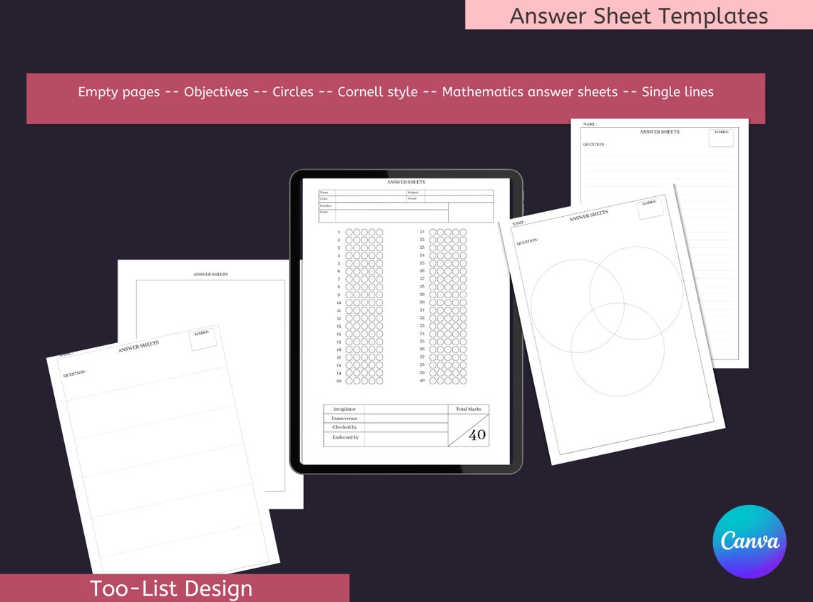 Answer Sheet Templates for Teachers, Lecturers, Tutors, and College ...