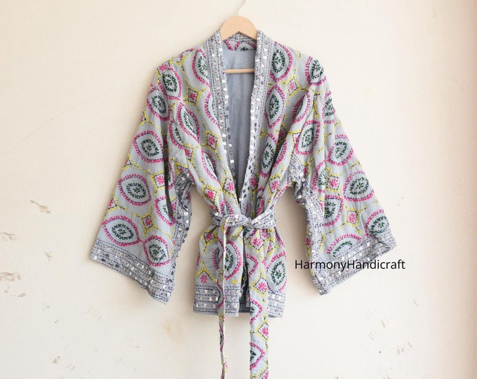 Phulkari Kimono , Phulkari Sequin Kimono, Womens Suzani Kimono, Embroidery Jacket, Handmade ...