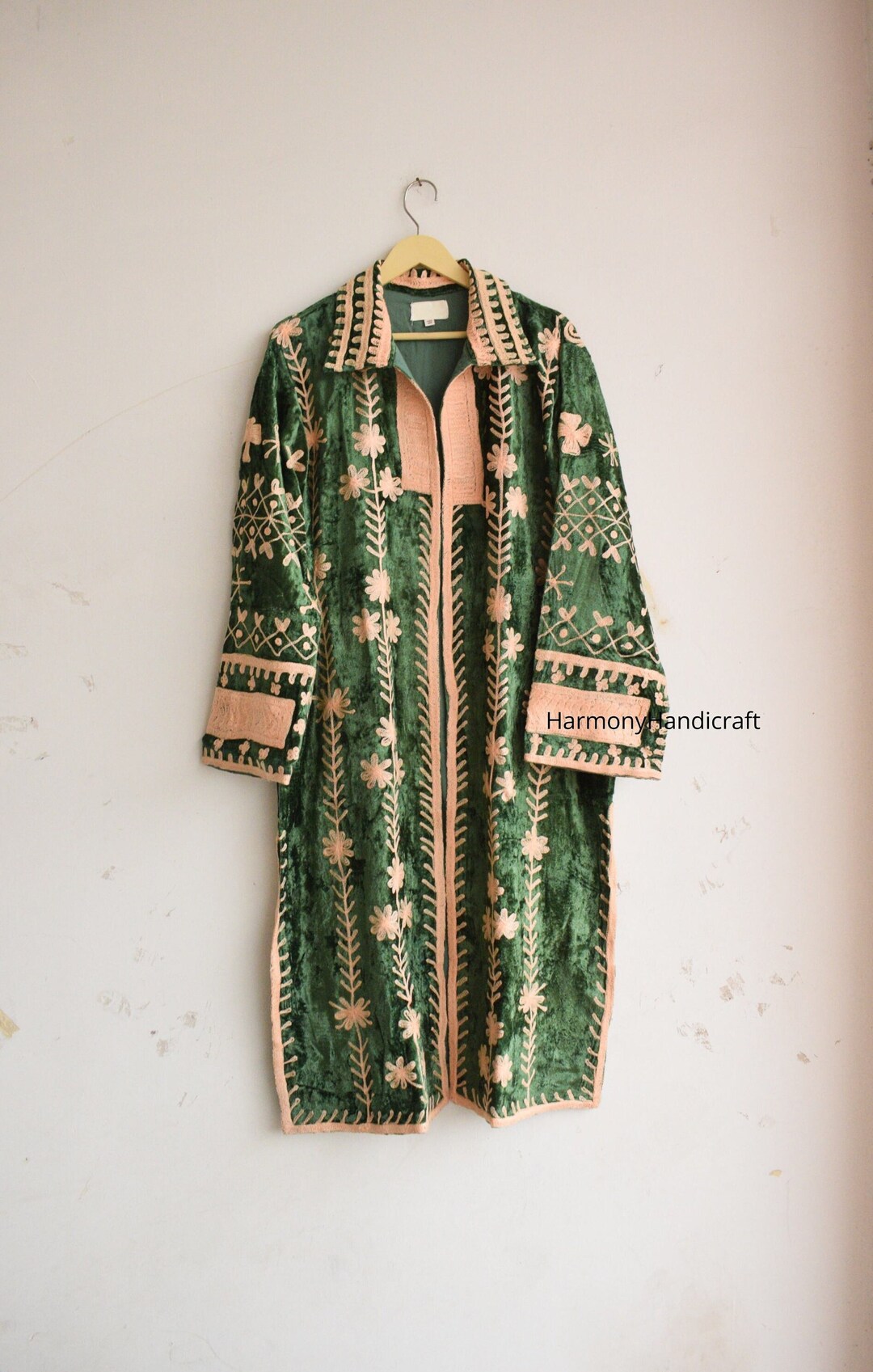 Velvet Long Coat, Velvet Embroidery Coat, Floral Velvet Jacket, Velvet ...