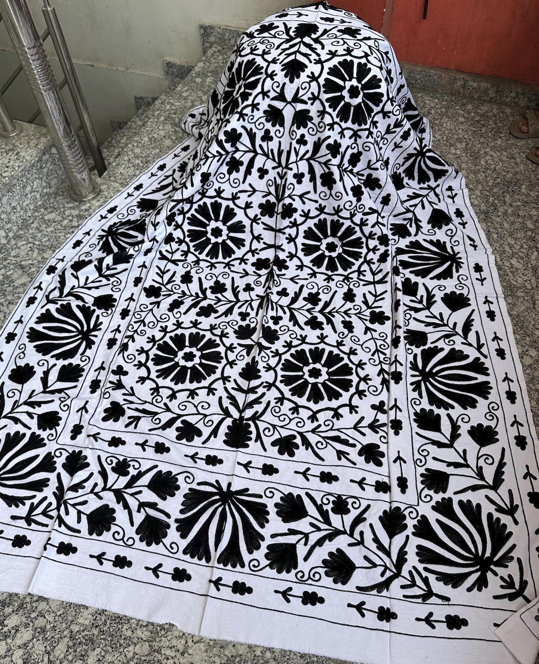 Handmade Suzani Throw, Embroidered Cotton Bedspread, Uzbek Decor (90x60 ...