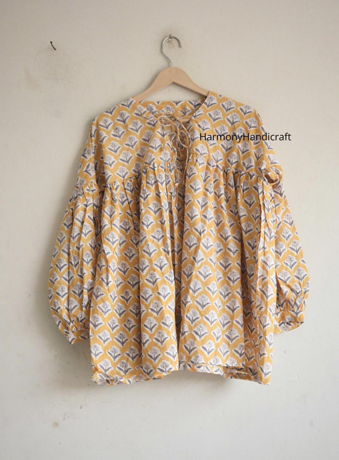 Handmade Cotton Block Print Top, Balloon Sleeve Blouse - Etsy