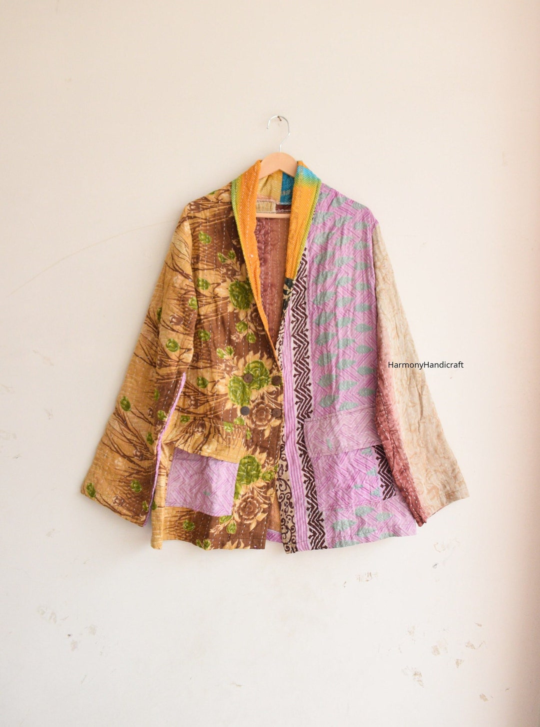 Kantha Coat, Vintage Kantha Kimono, Indian Handmade Kantha Quilted ...