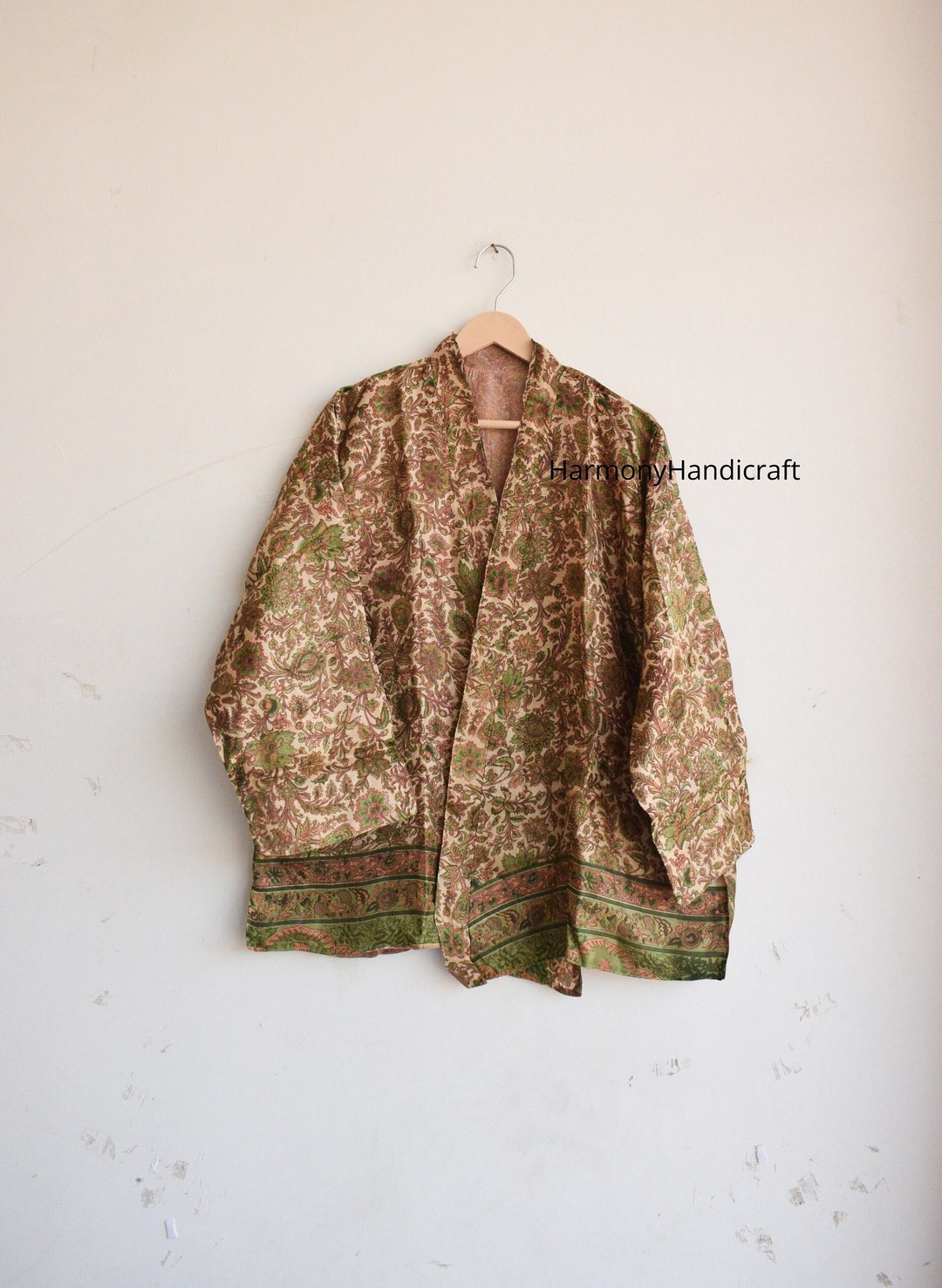 Reversible Recycled Silk Sari Kimono, Vintage Sari Short Robe, Bikini ...