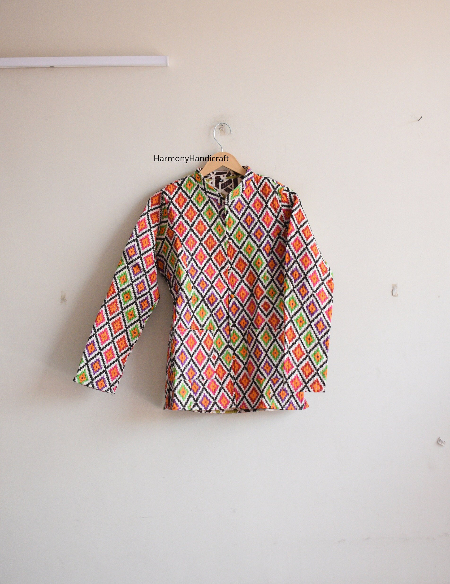 Kantha Quilted Jacket Indian Handblock Print Quilted Jacket - Etsy