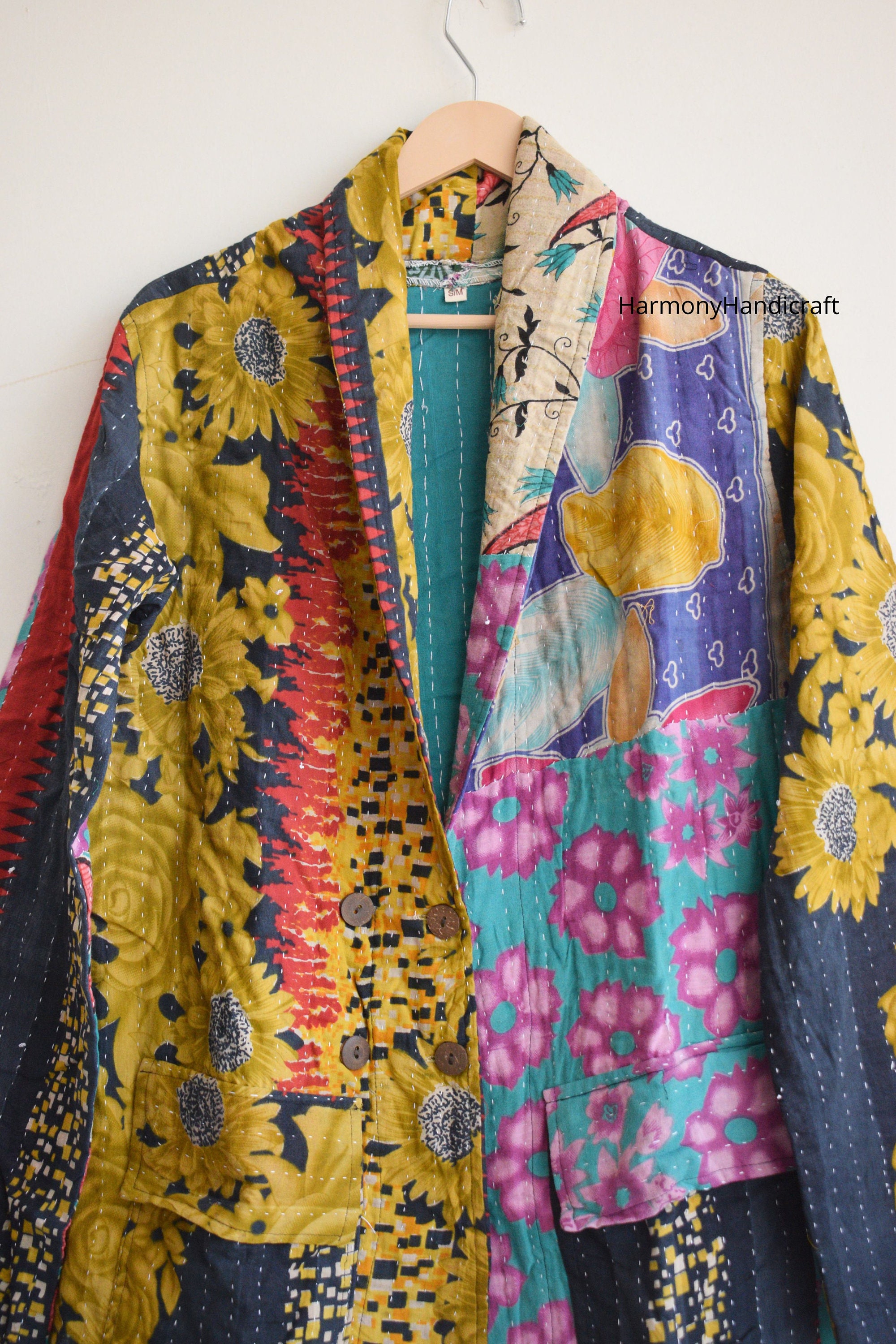 Kantha Coat, Vintage Kantha Kimono, Indian Handmade Kantha Quilted ...