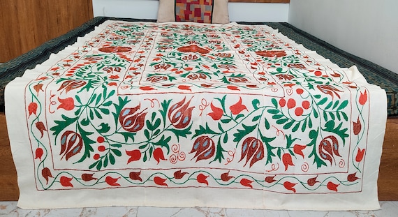 Suzani Throw Suzani Hand Embroidery Bedspread Suzani Wall - Etsy