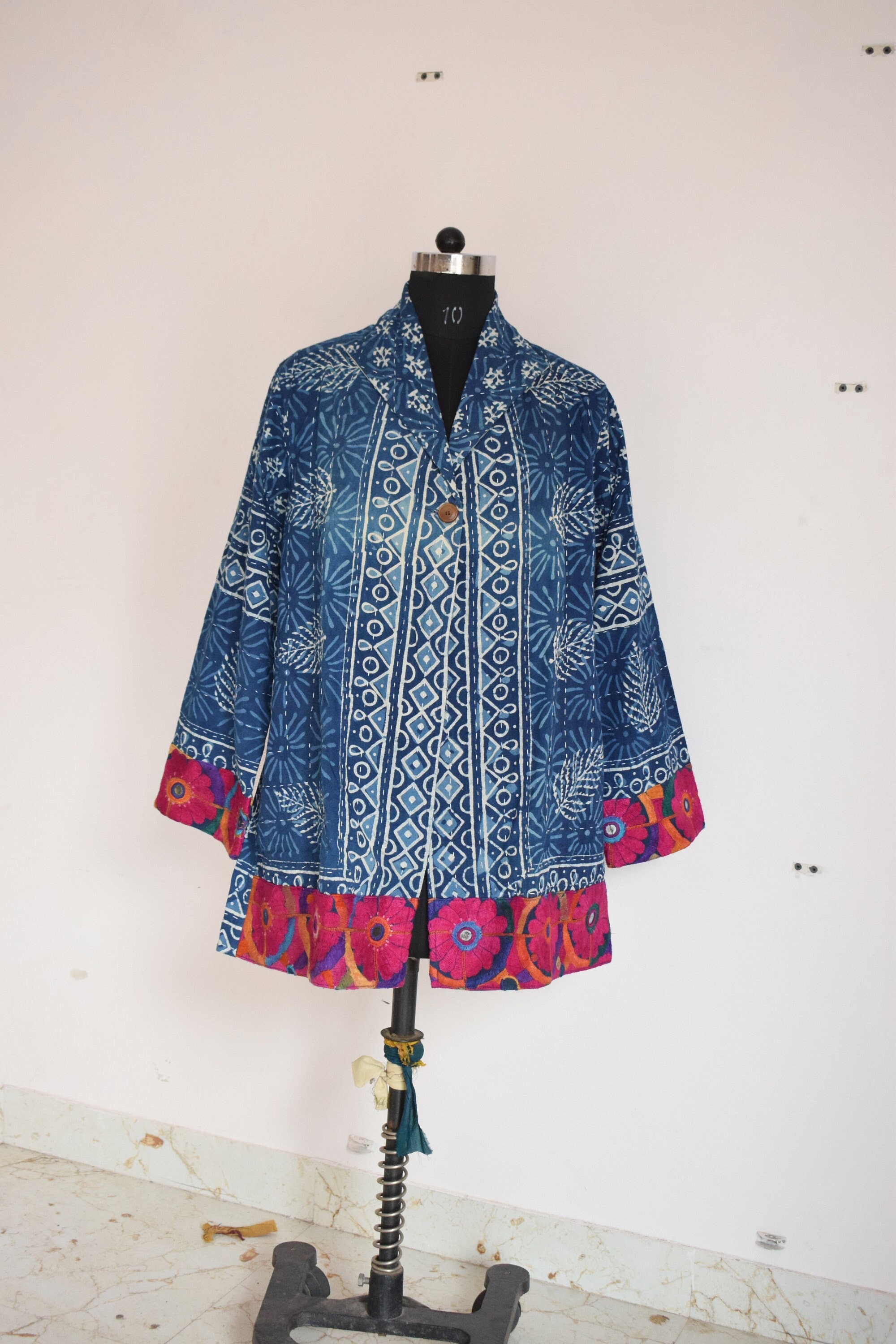 Indigo Kantha Jacket, Indian Kantha Quilted Jacket, Reversible ...